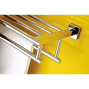 Premium Modern Double Hanging Quadruple Towel Bar Rack w/Square Base (24 Inches)- Polished and Shiny, Stainless Steel, Water and Rust Proof, Wall Mounted, Easy to Install, Top of The line Rack