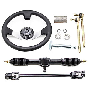 PRO BAT 300mm/11.8'' Steering Wheel Steel Kit 420mm/16.5'' Gear Rack Pinion Adjustable Shaft Set Replacement for Go Kart Go Cart Golf UTV 110cc 125cc 140cc 150cc Buggy
