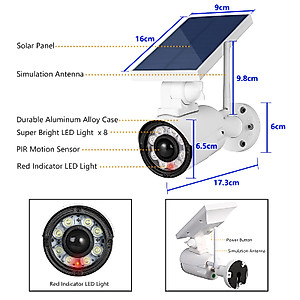 Fake Camera with Light, 360° Rotatable Dummy Security Surveillance CCTV Camera, Super Bright Outdoor Waterproof Solar Motion Sensor Light with Red Flashing Warning Light for Home Security