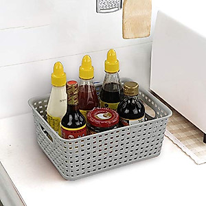 HOMMP 6-Pack Plastic Storage Organizer Basket, 10.04"L x 7.48"W x 3.95"H, Slightly Gray