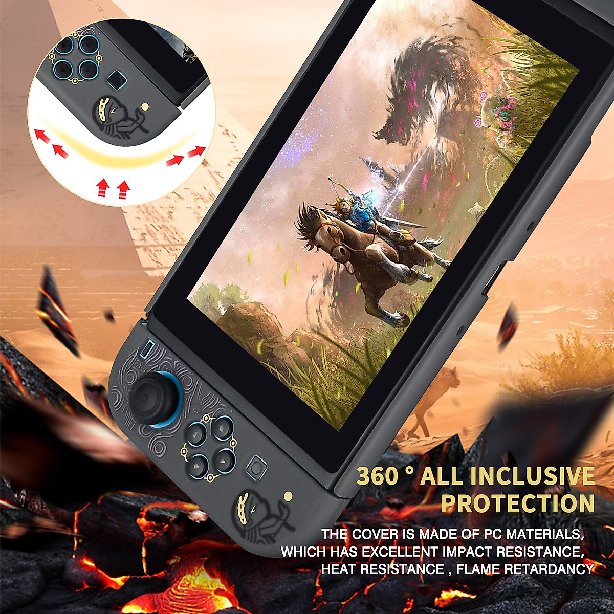 DLseego Dockable Protective Case Design for Nintendo Switch, Newest Pattern Cover with Anti-Scratch and Shock-Absorption Design Soft Touch Hard Cover with 2 pcs Thumb Grips - Zelda