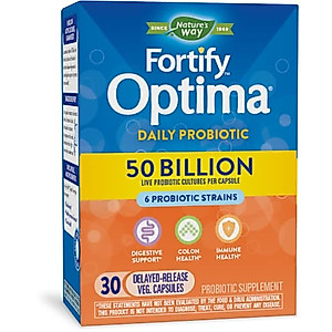 Nature's Way Fortify Optima Daily Probiotic for Men and Women, Supports Digestive, Immune, and Colon Health*, 30 Vegan Capsules