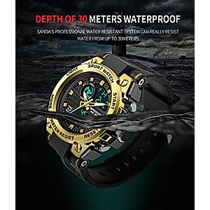 KXAITO Men's Watches Sports Outdoor Waterproof Military Watch Date Multi Function Tactics LED Alarm Stopwatch (26_Gold)