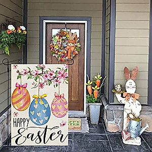 CROWNED BEAUTY Happy Easter Eggs Garden Flag Floral 12x18 Inch Double Sided for Outside Burlap Small Yard Holiday Decoration CF710-12