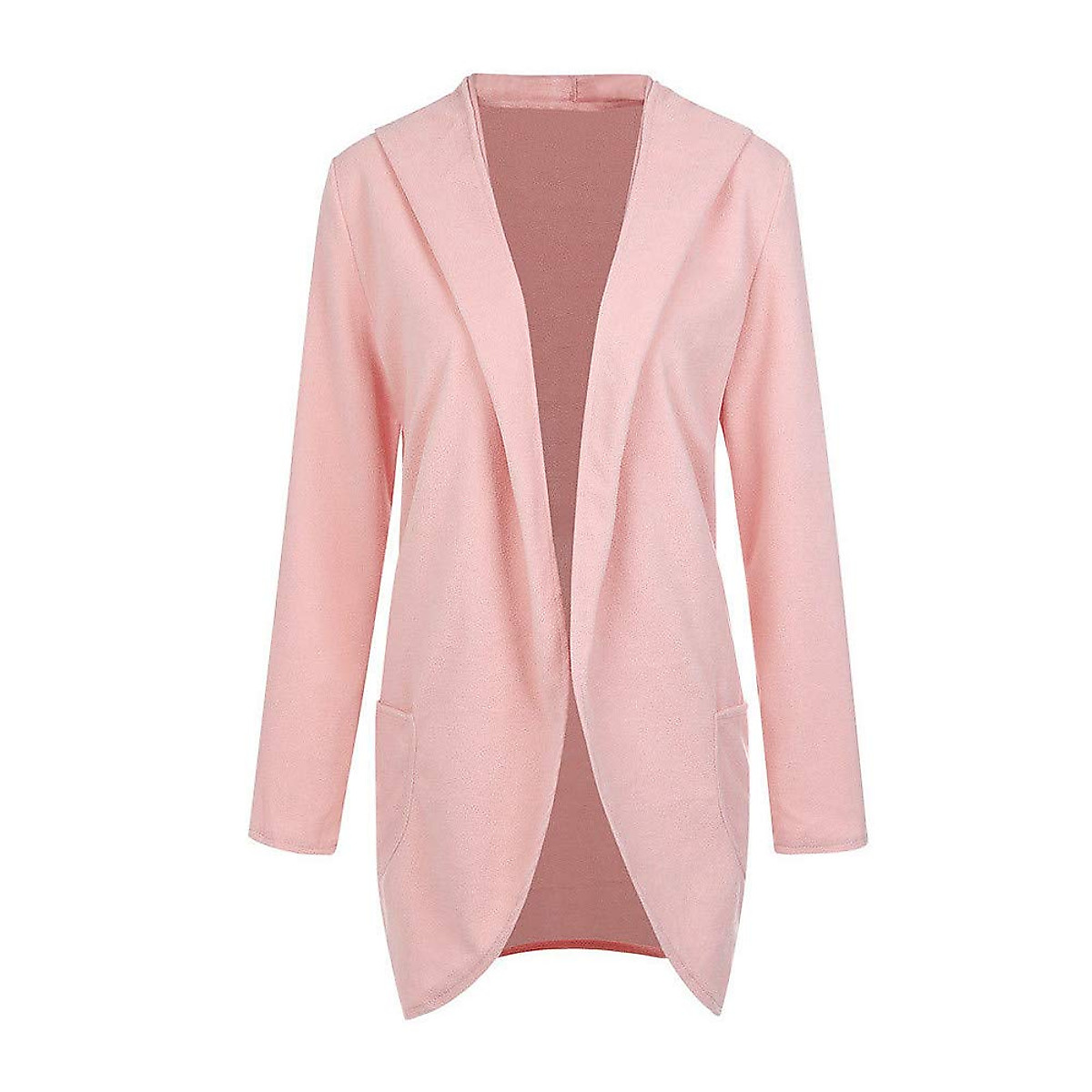 DONTAL Women Woolen Hooded Thin Coat Loose Ladies Casual Hoodies Jacket Overcoat Top Pink