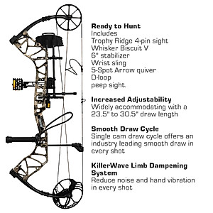 Bear Archery Species EV Ready to Hunt Adult Compound Bow Package, 70 lb. Draw Weight, Right Hand, True Timber Strata
