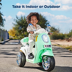 Kidzone Ride On Motorcycle Toy 3-Wheel Battery Powered Motorbike for Kids with Music, Headlight, Horn, Storage Trunk, Key Switch for Boys & Girls - Light Pink