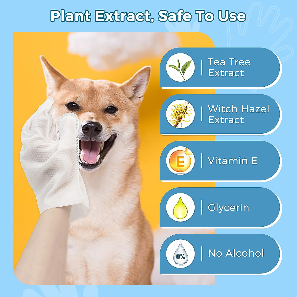 Vannon Extra Thick Pet Bathing Wipes for Dogs & Cats, Cleaning & Deodorizing Grooming Gloves, Nourish Fur Glove Wipes for Daily Care and Traveling, Rinse Free, Unscented, 6 PCS