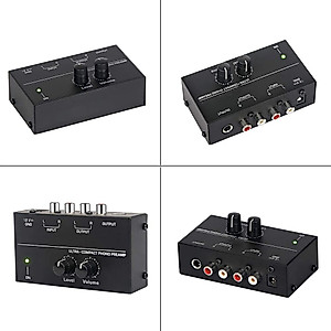 Phono Turntable Preamp-Mini Audio Stereo Phonograph，Separate DC 12V Power Adapter, RCA Input, RCA Output & Low Noise preamp,Portable, Independent Knob Control Operation -Depusheng PP500, Black