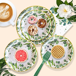 AWLZJZQA 168 Pcs Sage Green Plates and Napkins Party Supplies Serve 24 Eucalyptus Disposable Paper Garden Baby Shower Decorations Bridal Party Plates and Cups and Napkins Sets for Girl Boy Women