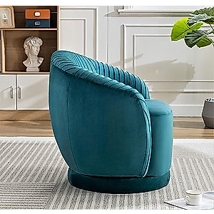 US Pride Furniture Contemporary Velvet Swivel Barrel Chair with 360° Spin Capability, Round Accent One-Seater Sofa for Living Room, Bedroom, and Office, Greenish Blue