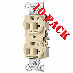 Eaton 5362CDV Arrow Hart Dual Control Heavy Duty Industrial Grade Duplex Receptacle, Auto-grounding, #14-10 AWG, 20A, Flush, 125V, Ivory, Brass, High-Impact Nylon face, 5-20R, 2-Pole (10-Pack)