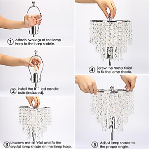 Touch Control Crystal Table Lamp with Dual USB Charging Ports, 3-Way Dimmable Bedside Touch Lamp Decorative Nightstand Lamp with Elegant Lamp Shade for Living Room Bedroom, B11 LED Bulb Included