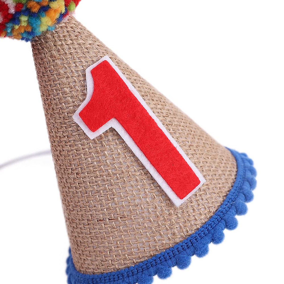 WAHAWU 1st Birthday Party Cone Hat - First Birthday Party Hat, Birthday Hats for Kids, Baby Girls/boys Birthday Cone Hat, Colored Fur Balls Hat, Party Photo Prop