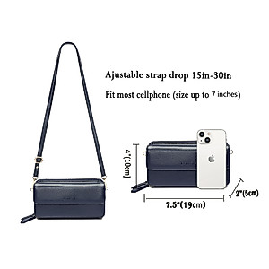 Women Crossbody Wallet RFID Blocking Cell Phone wristlet Purse with shoulder strap small crossbody bag (Navy blue)