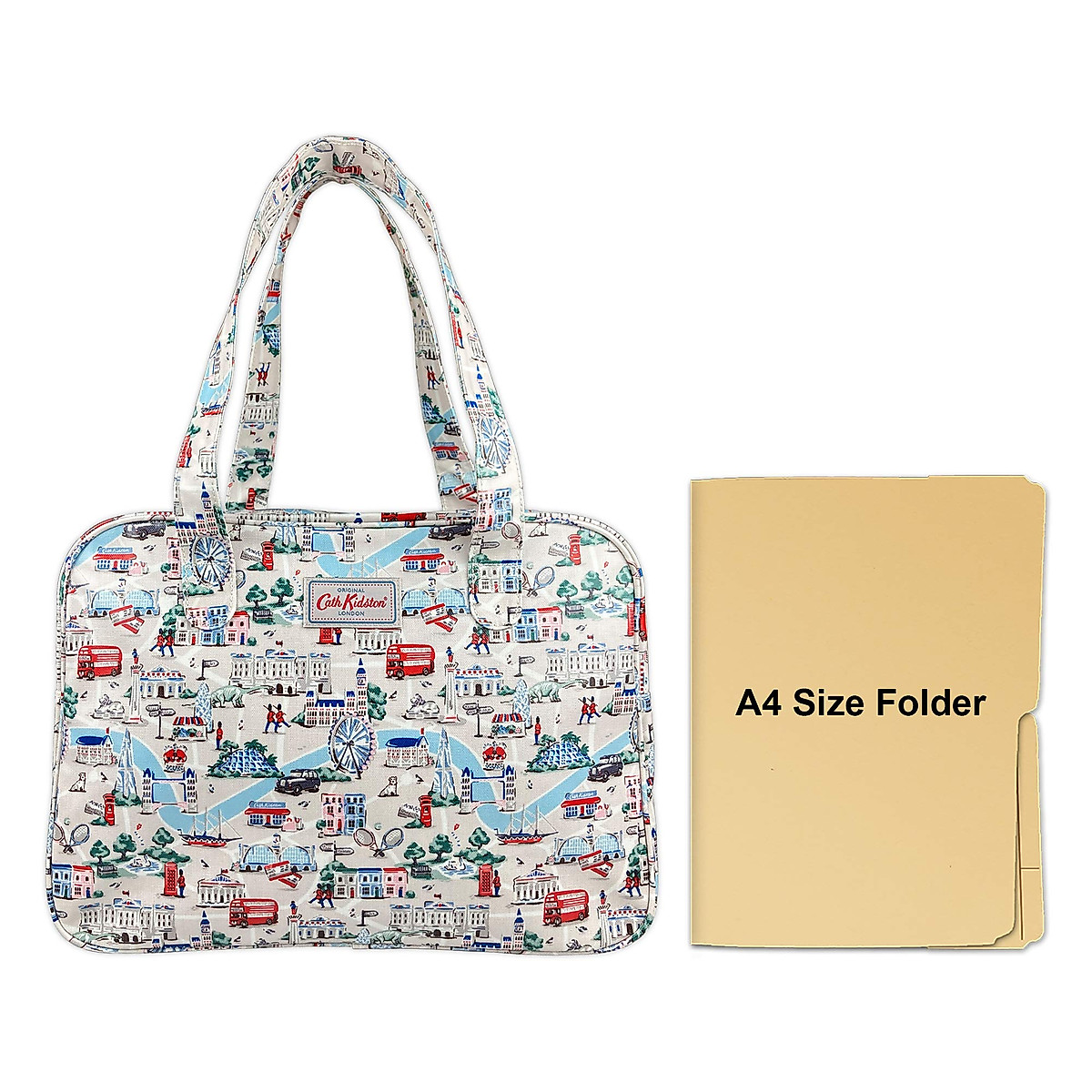 Cath Kidston Water Resistant Oilcloth Large Boxy Zip Bag Shoulder Tote Small London Symbol Pattern Stone Color