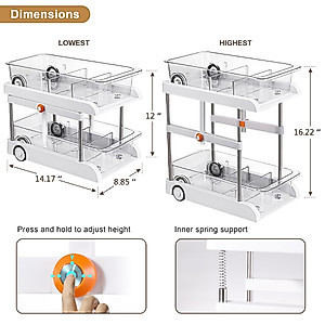 Ynelyase 2 Tier Bathroom Cabinet Under Sink Organizers and Storage for Medicine Bottle with Kitchen Pantry Clear Pull Out Drawers (9 Inch Wide)