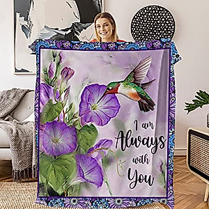 TOPTREE Ultra Soft Tropical Birds Blanket, Purple Flowers Watercolor Hummingbird Throw Blanket Fleece Blanket, Plush Blanket for Bed and Couch,Warm Fuzzy Cozy Throws Blankets for Kids Adults 60" x 80"