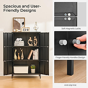 HAND IN HAND Buffet Sideboard Cabine, 3-Tier Multipurpose Storage Cabinet, Metal Cabinet with 6 Doors, 14.2 x 27.6 x 44.2 Inches, Suit for Kitchen, Livingroom, Bedroom, Salon, Black