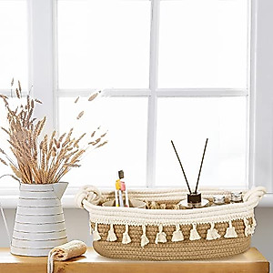 2 Pieces Small Rope Basket Tassel Lace Baskets Small Cotton Rope Woven Basket Storage Boho Decor Baskets Toilet Paper Baskets for Bathroom