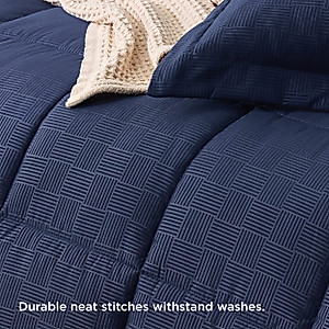 Bedsure Twin/Twin Extra Long Comforter Set - Navy Blue Basket Weave Down Alternative Comforter Set Twin/Twin XL Size, Lightweight All Season Bedding Set with 1 Pillow Sham