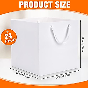 Yahenda 24 Pcs 12 x 12 x 12 Inch Large White Kraft Paper Gift Bags with Handles Square Gift Bags Bulk, Large Shopping Merchandise Bags, Wedding Bags, Birthday Party Favor Bag Goodie Craft Retail Bag