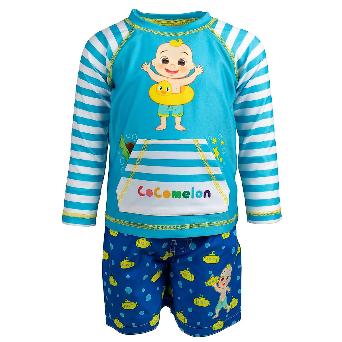 CoComelon JJ Infant Baby Boys Rash Guard and Swim Trunks Outfit Set Blue 24 Months