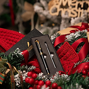 BEILUNER Ballpoint Pens, Stunning Black Chrome Metal Pen with Golden Trim, Best Ball Pen Gift Set for Men & Women, Professional, Executive, Office, Nice Pens-Gift Box with 0.5mm Black Extra Refill