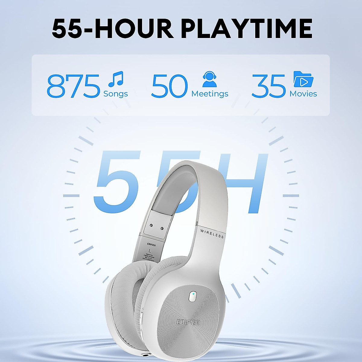 Edifier W800BT Plus Wireless Headphones Over-Ear Headset - Qualcomm® aptX - Bluetooth V5.1 - CVC™ 8.0 Call Noise Cancelling - 55H Playtime - Built-in Microphone - Physical Button White
