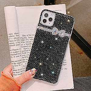 HFICY Sparkly Phone Case for Samsung Galaxy with Glass Screen Protector, Girly Bling Diamonds Crystals Soft Clear Protective Cover for Women (Black Bow,for Samsung Galaxy A40)