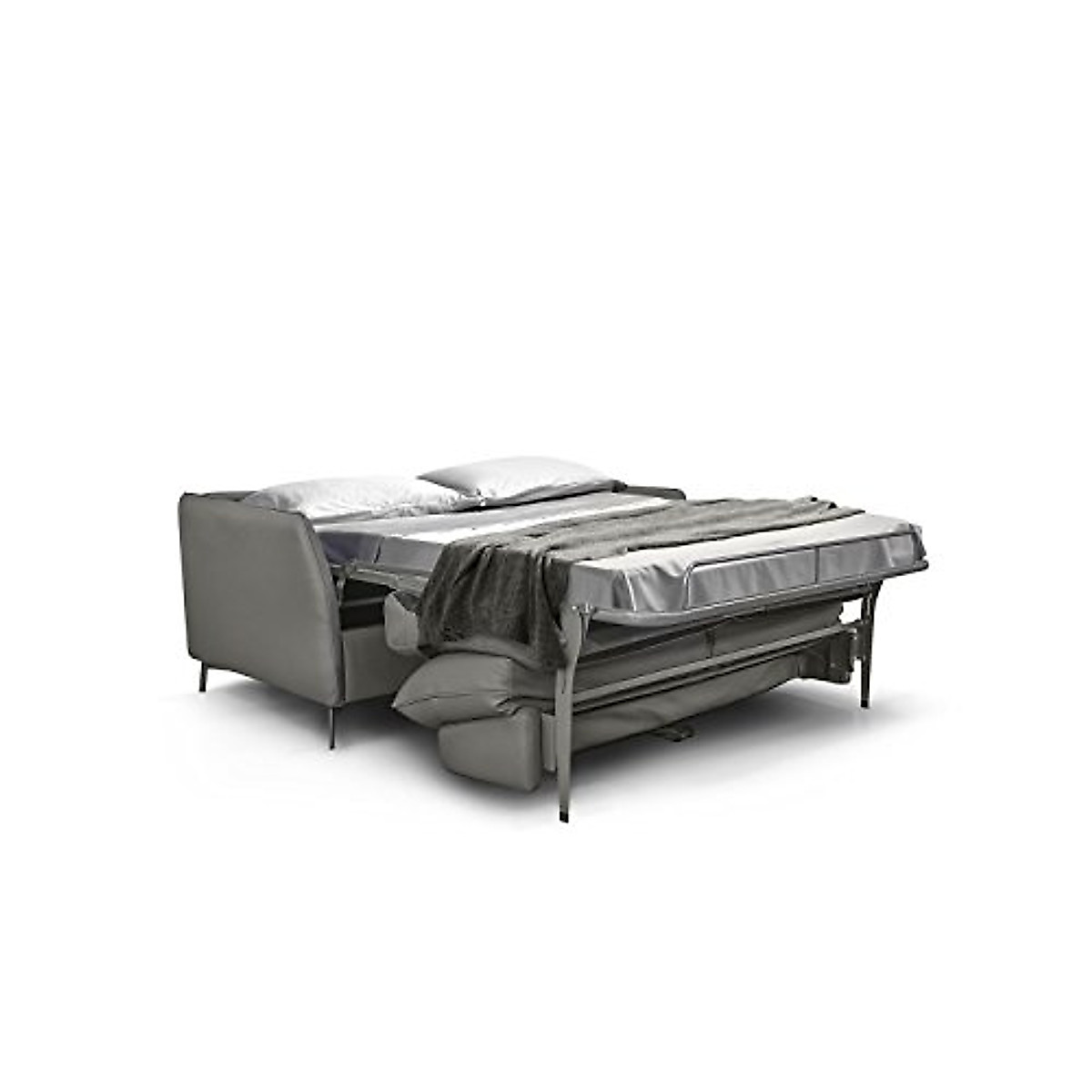 Salottitalia Dodo Sleeper Sofa, Top Grain Italian Leather, Stainless Steel Mechanism (Dark Grey)
