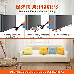 VEVOR Furniture Dolly, Furniture Moving Dollies with 360° PP Swivel Wheels & Carbon Steel Panel, 680 Lbs Capacity Furniture Lift Mover Tool Set for Moving Heavy Furniture Refrigerator Sofa