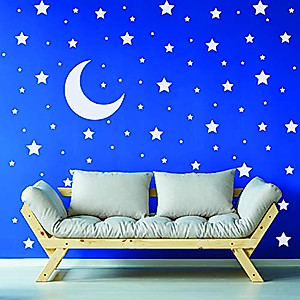 White Stars Stickers - Space Themed Bedroom Constellation Wallpaper Decor Decal - Star Moon Nursery Room Decals for Wall - 220 Stickers