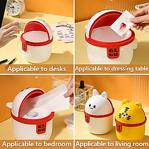 Benshukam Cute Rabbit Countertop Trash Can 0.35 Gallons Mini Desktop Trash Can Flip Trash Can for Bathrooms, Kitchens, Offices, Waste Basket for Dressing Table (White)