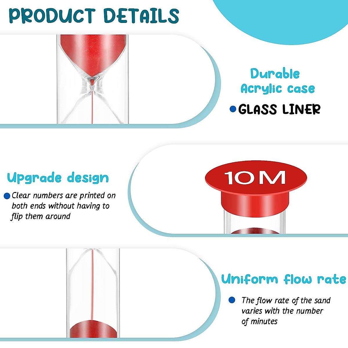 Xuhal 60 Pcs Back to School Sand Timer for Classroom Small Colorful Plastic Hourglass Sand Clock Bulk Hour Glass 30sec/ 1min/ 2mins/ 3mins/ 5mins/ 10mins for School Kids Teacher Learning Games