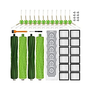32 Pack Replacement Parts for iRobot Roomba i7 i7+ i3 i3+ i4 i4+ i6 i6+ i8 i8+ E5 E6 E7 Vacuum Cleaner, 2 Set Rubber Brushes, 12 Vacuum Filters, 6 Vacuum Bags, 12 Side Brushes