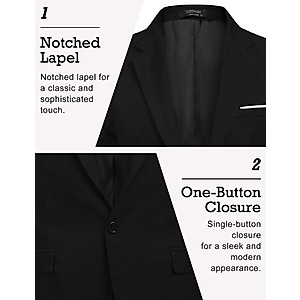 COOFANDY Men Slim Fit Suits Casual Lightweight Blazer Jackets One Button Tuxedos Dark Black