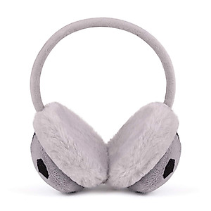 OhMill Kids Ear Muffs Fashion Embroidered Winter Faux Fur Thermal Football Earmuff Ear Warmers for Outdoors Activities (Grey)