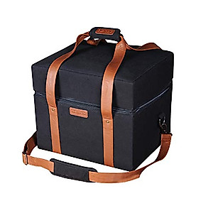 Everdure CUBE Portable Charcoal Grill Carrying Bag, Leather & Velcro Straps, Multiple Storage Compartments, Easy Portability for Camping, Tailgating, and More, Black, 16.3"L x 13.9"W x 13.7”H