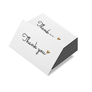 RXBC2011 100 Little Thank You Cards Gold Heart Design Bulk Thank you Notes for All Occasions 3.5 x 2 Inch