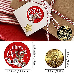 Merry Christmas Stickers Labels Roll 1.5 Inch 5 Designs Round Christmas Tags 600 Adhesive Xmas Decorative Envelope Seals Stickers for Cards Gift Envelopes Boxes (1.5''-600 PCS)