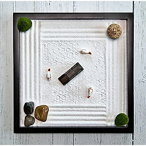COCORO Japanese Zen Garden for Desk and Office Accessories Includes Zen Garden Sand, Rocks, Rake, Moss Stones, Fishes, Lantern, Bridge, and Origami