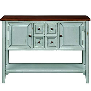 DERCASS Retro Style Buffet Sideboard Wood Console Table with Bottom Shelf,Easy Assemble,for Living Room,Kitchen,Entryway (Retro Blue)