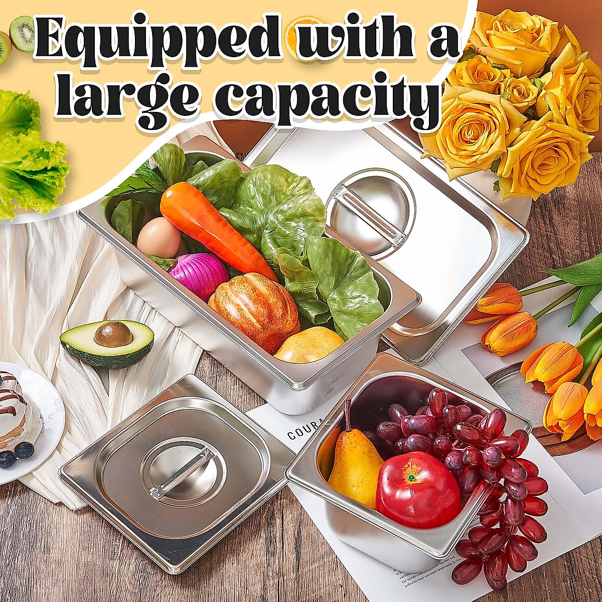 LOYIM 6 Pack Stainless Steel Hotel Pans with Lids Bulk 1/1,1/3,1/6 Size 4 Inch Deep Restaurant Steam Table Pans Catering Pans for Commercial Kitchen Food Storage