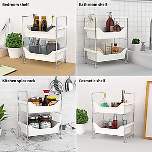 kaileyouxiangongsi Spice Racks, Cosmetic Storage Shelf, Bathroom Countertop Organizer, Vanity Tray Cosmetic & Makeup Storage, 2-Tier Stackable Organizer Shelf (Silver)