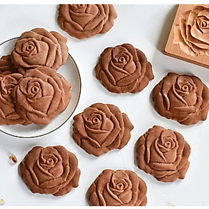 Wooden Cookie Cutter Embossing Mold, 3D Carved Wooden Cookie Mold, Biscuit Press Stamp Molds for Baking Moulds Christmas Thanksgiving Halloween Easter Kitchen DIY (Red roses)