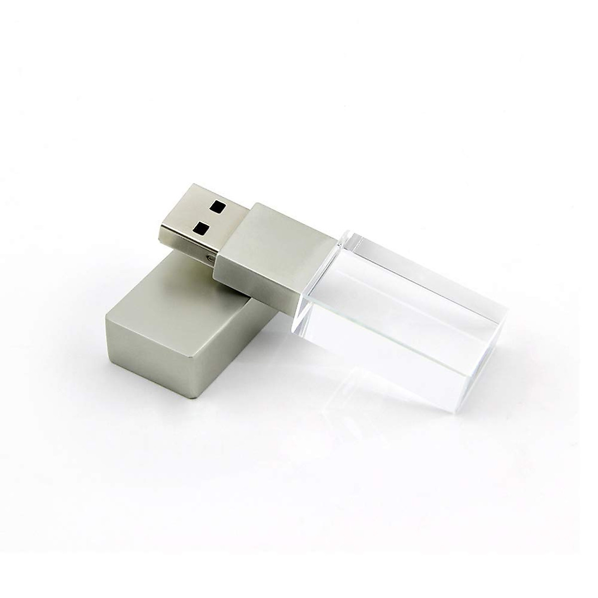 32GB USB 2.0 Flash Drive Crystal Blue LED Light Transparent Glass Pen Drive Cute Mini Memory Stick Gift for Boy Girls Kids Adults Thumb Drives Pendrive