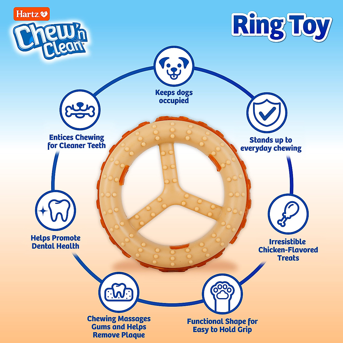 Hartz Chew ‘n Clean Chew Toy and Treat in One Chicken Flavored Ring Dog Toy, Medium