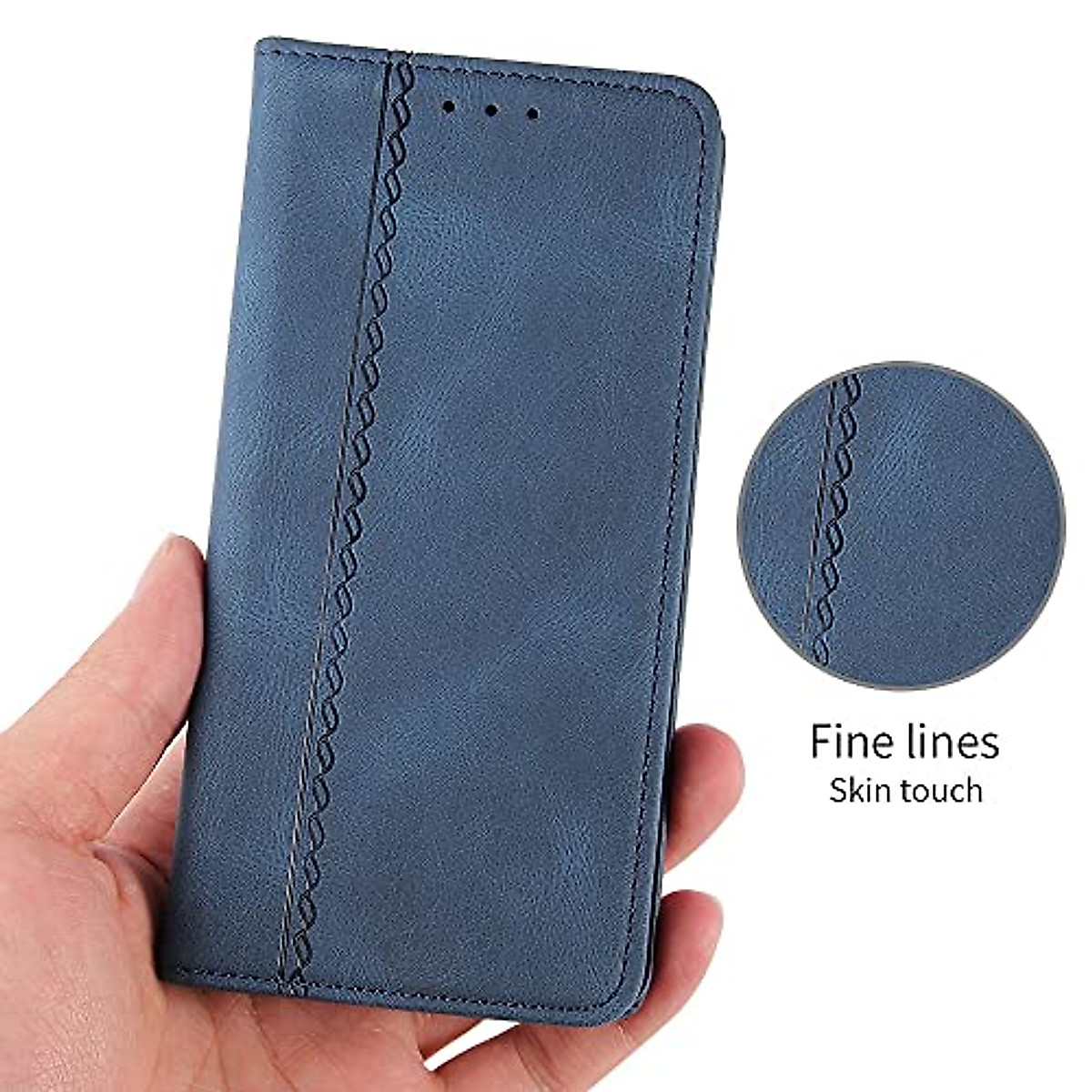 Fansipro Wallet Folio Case for Samsung Galaxy S9 Plus, Premium PU Leather Slim Fit Cover for Galaxy S9 Plus, 2 Card Slots, 1 Transparent Photo Frame Slot, Wave Line on Leather, Blue