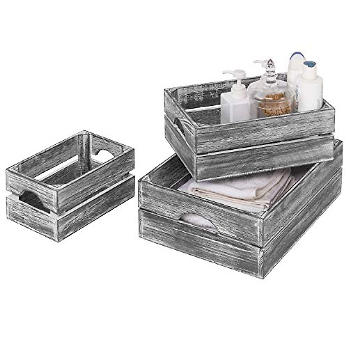 MyGift Country Rustic Gray Washed Wood Storage Decorative Box, Nesting Wooden Crate Box Container, Set of 3